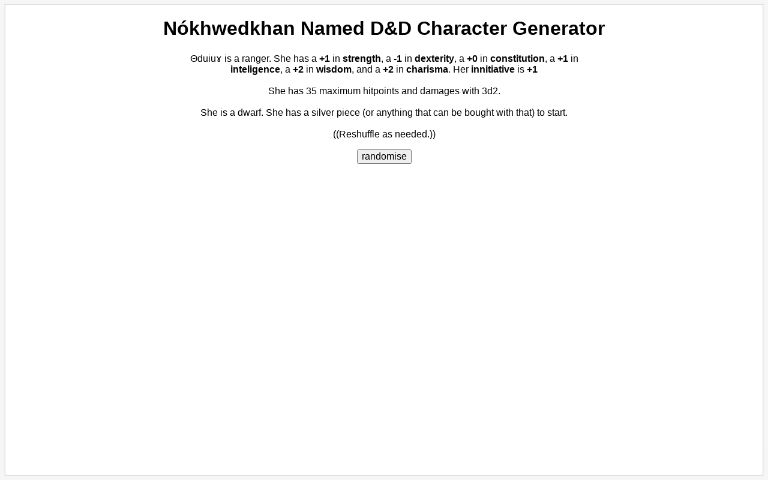 Nókhwedkhan Named D&D Character Generator