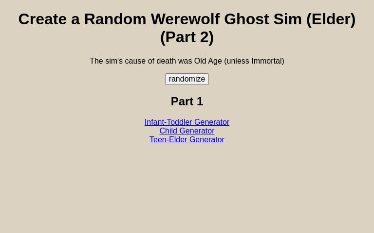 Create a Random Werewolf Ghost Sim (Elder) (Part 2) ― Perchance Generator