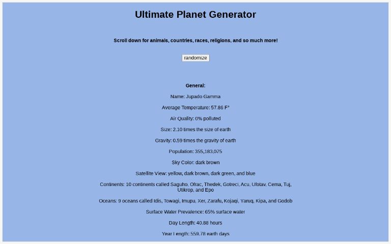 Ultimate Planet Generator