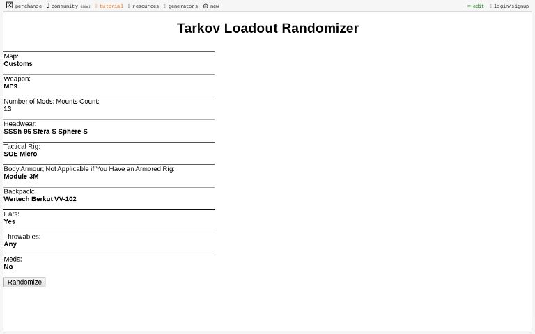 Tarkov Loadout Randomizer ― Perchance Generator