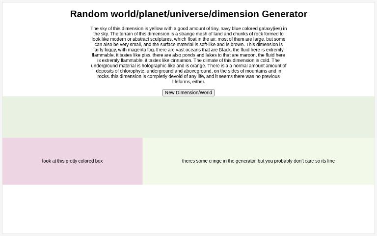Random world/planet/universe/dimension Generator