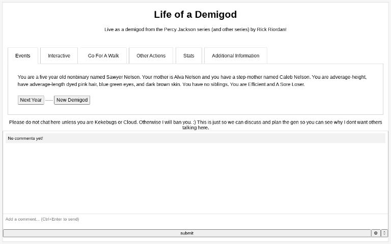 Life of a Demigod ― Perchance Generator