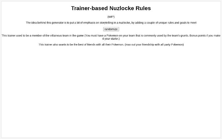 Trainer-based Nuzlocke Rules ― Perchance Generator