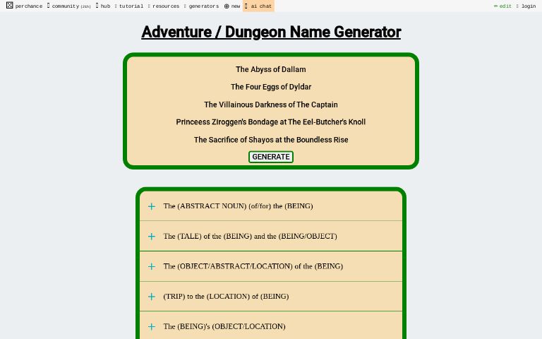 Adventure / Dungeon Name Generator
