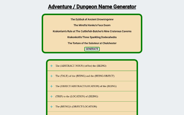 Adventure / Dungeon Name Generator