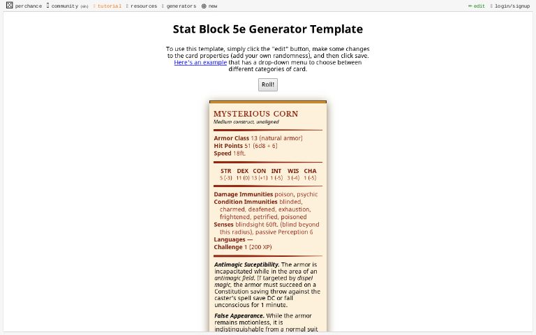 Stat Block 5e Generator Template
