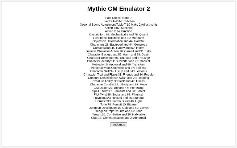 Mythic GM Emulator 2 ― Perchance Generator