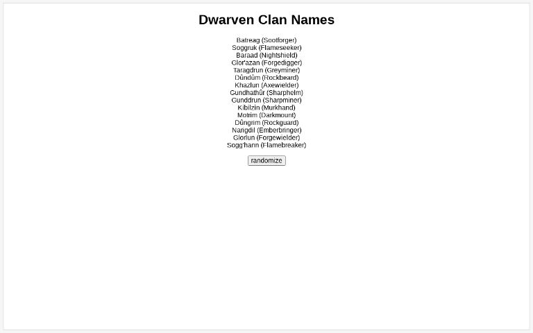 Dwarven Clan Names ― Perchance Generator