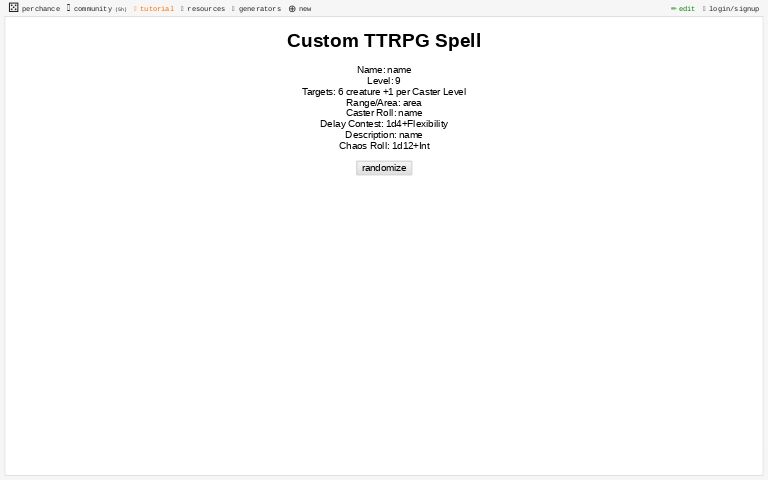 Custom TTRPG Spell ― Perchance Generator