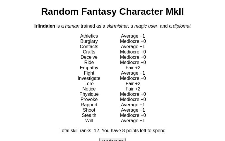 Random Fantasy Character MkII ― Perchance Generator