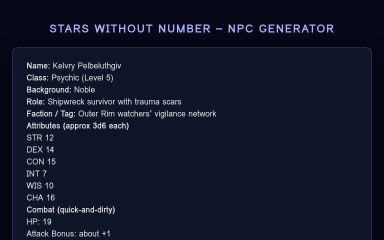 Stars Without Number – NPC Generator