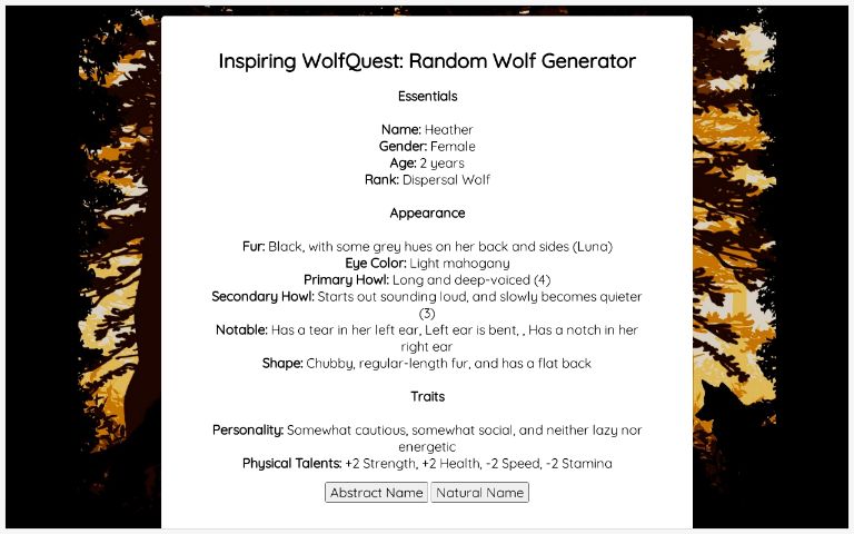 Inspiring WolfQuest: Random Wolf Generator