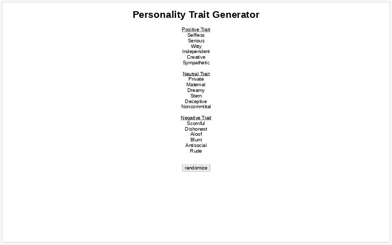 Personality Trait Generator