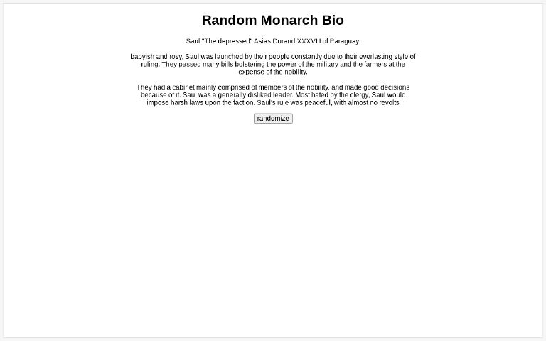 Random Monarch Bio ― Perchance Generator