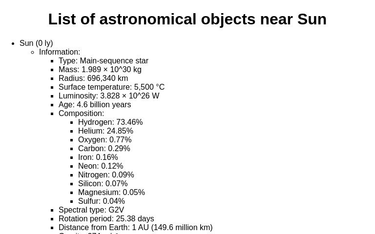 List of astronomical objects near Sun ― Perchance Generator
