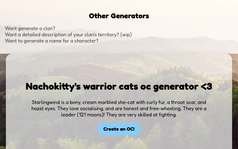 Nachokitty's warrior cats oc generator