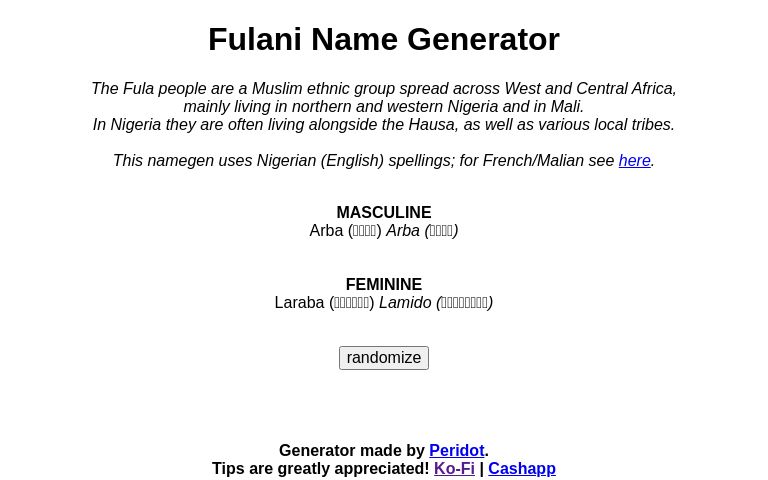 Fulani Name Generator