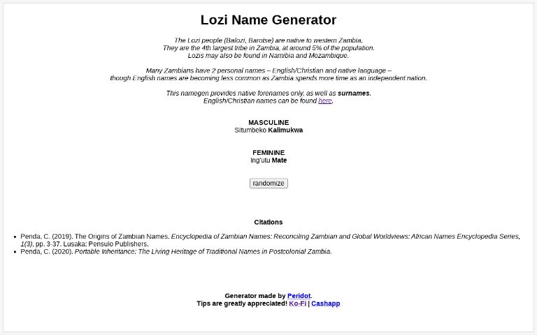 Lozi Name Generator