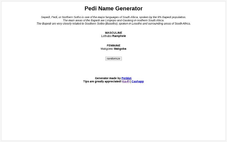 Pedi Name Generator