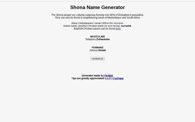 Shona Name Generator