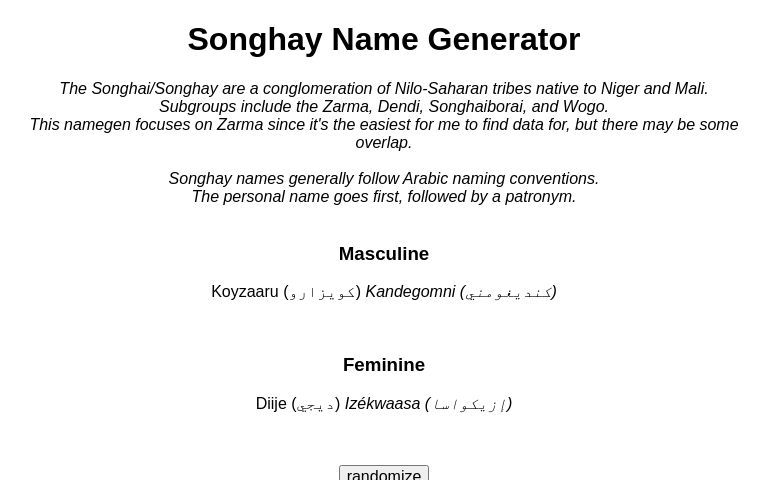 Songhay Name Generator