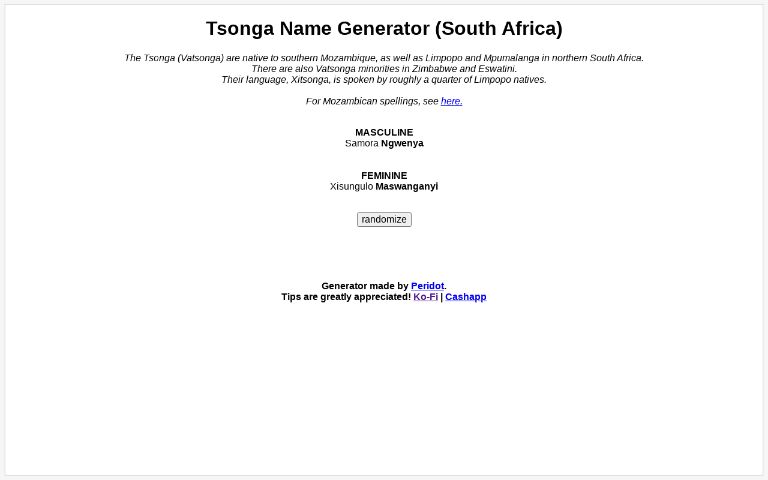 Tsonga Name Generator (South Africa)