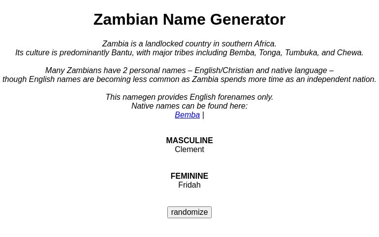 Zambian Name Generator