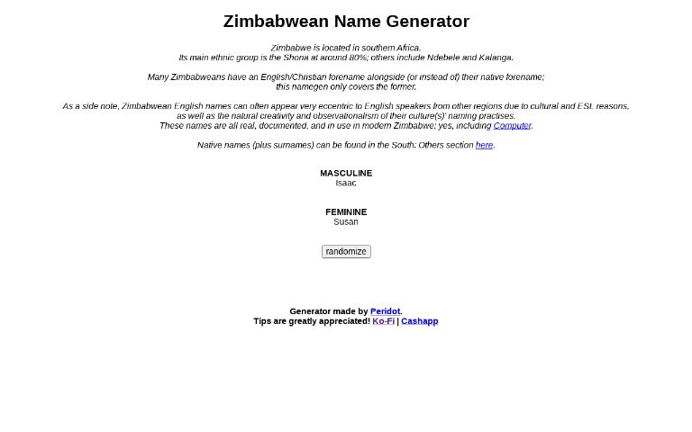 Zimbabwean Name Generator