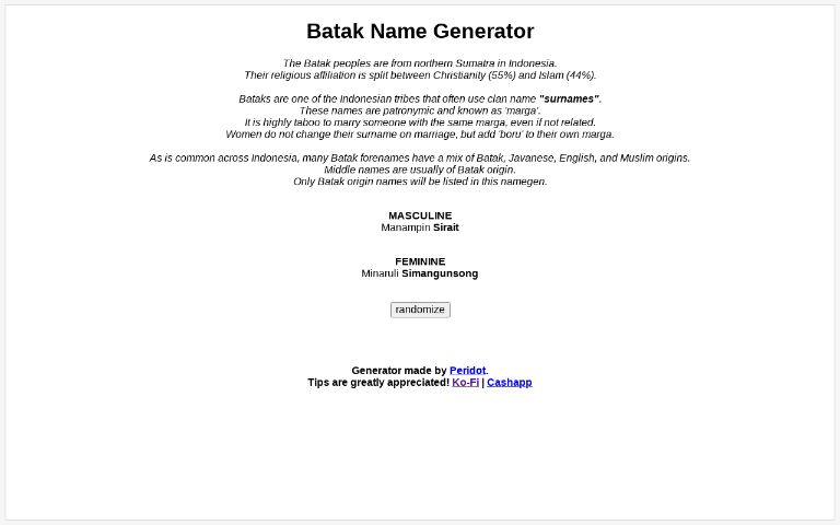 Batak Name Generator