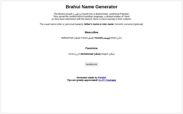 Brahui Name Generator