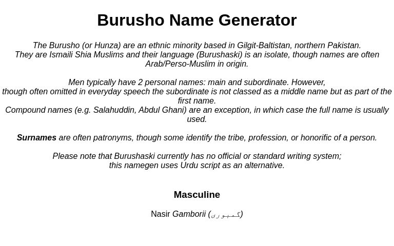 Burusho Name Generator
