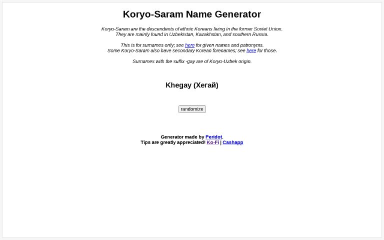 Koryo-Saram Name Generator