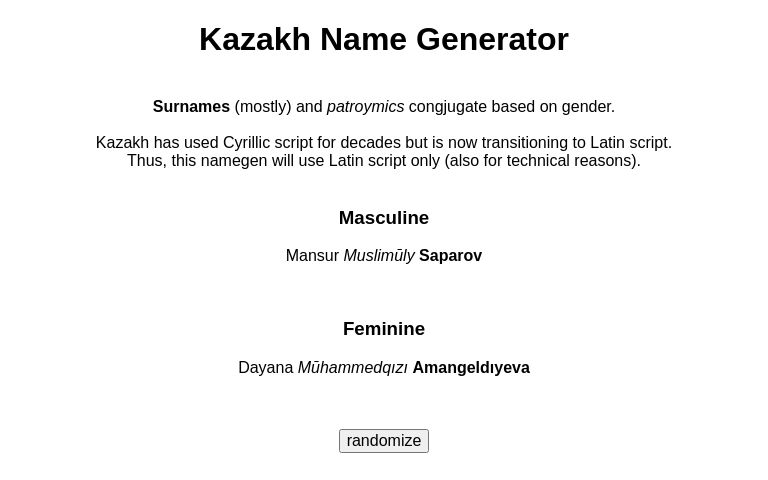 Kazakh Name Generator