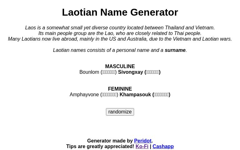 Laotian Name Generator
