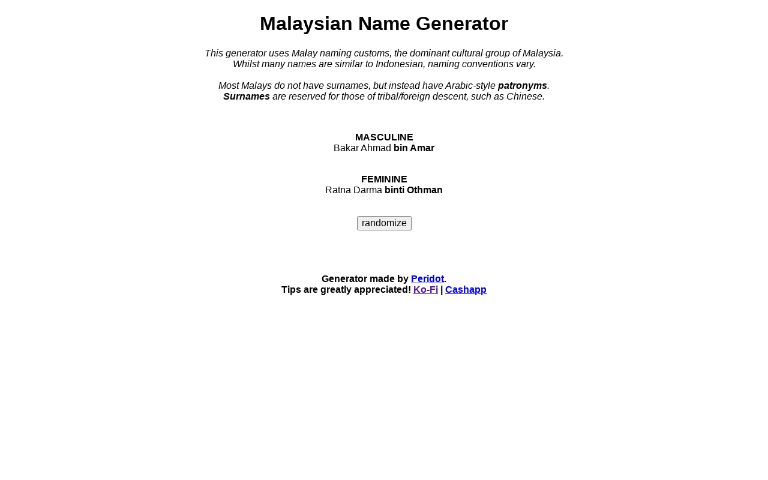 Malaysian Name Generator