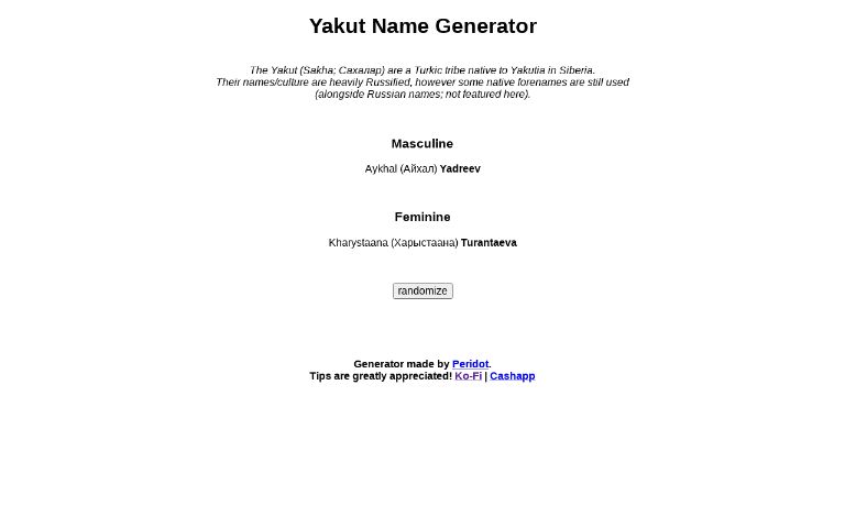 Yakut Name Generator