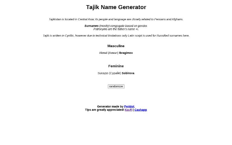 Tajik Name Generator