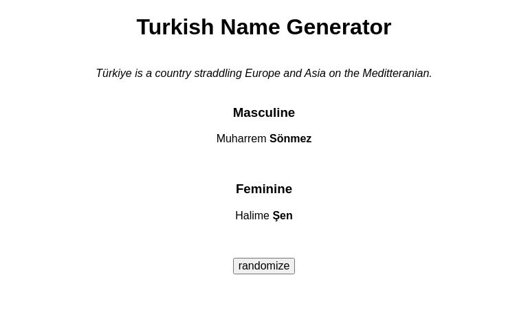 Turkish Name Generator