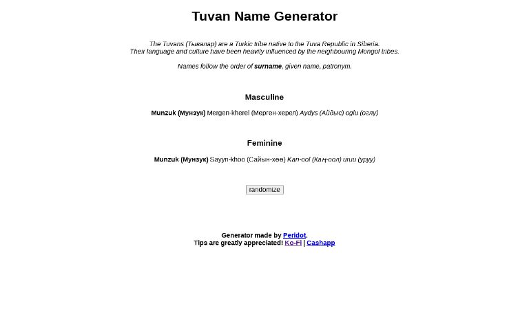 Tuvan Name Generator