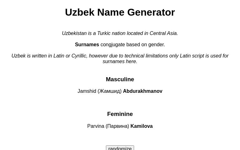 Uzbek Name Generator