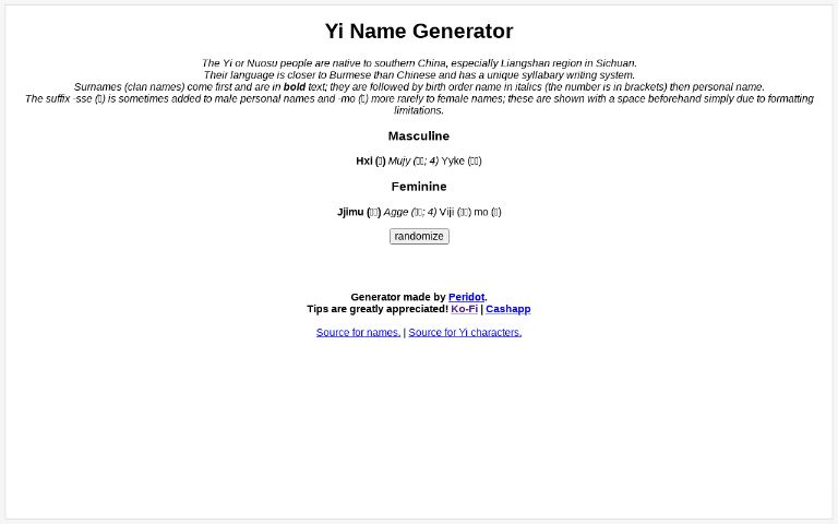 Yi Name Generator