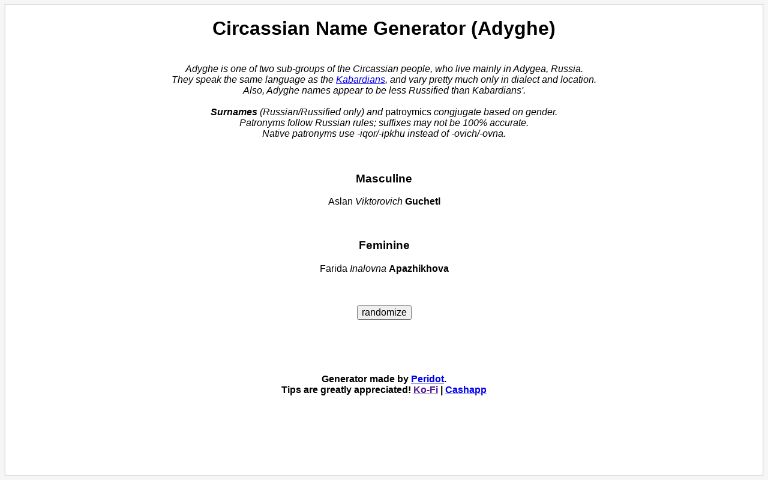 Circassian Name Generator (Adyghe)