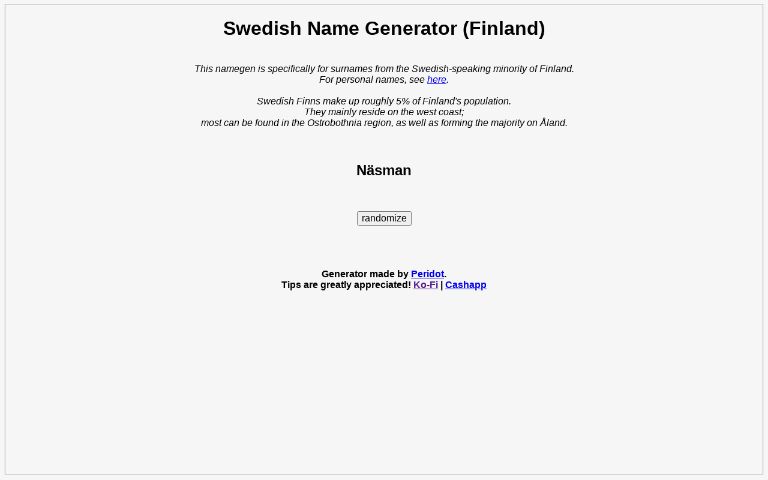 Swedish Name Generator (Finland)