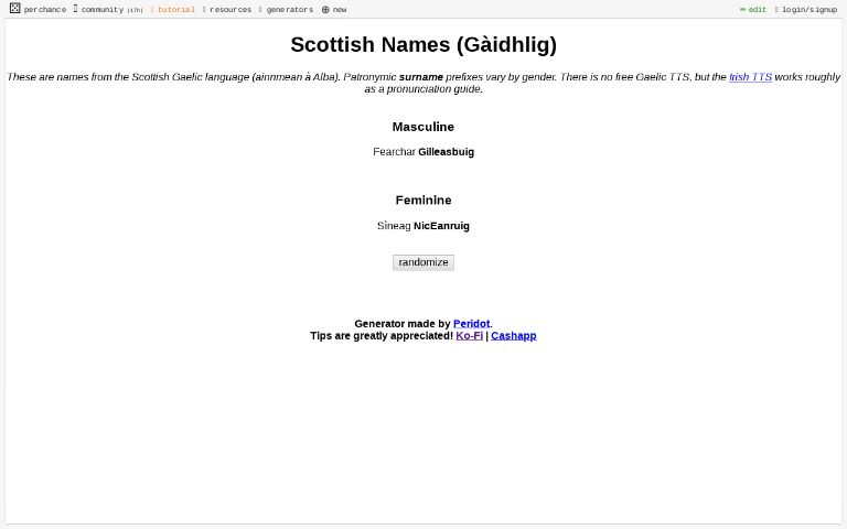 Scottish Names (Gàidhlig) ― Perchance Generator