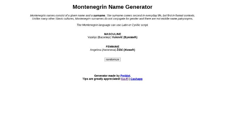 Montenegrin Name Generator