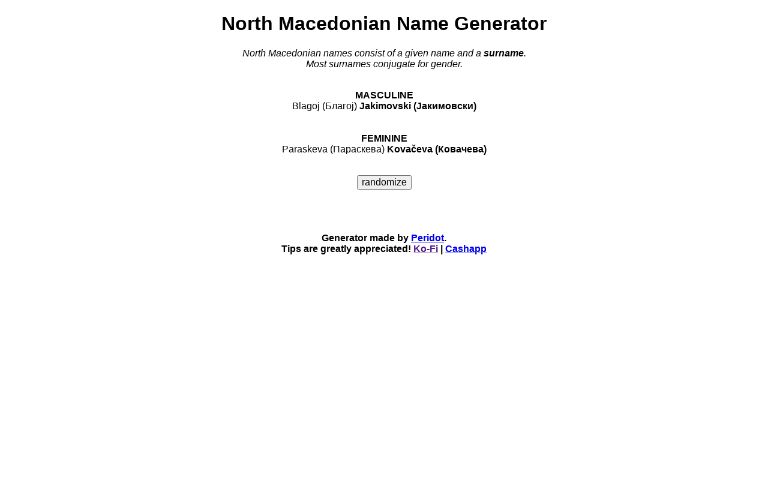 North Macedonian Name Generator