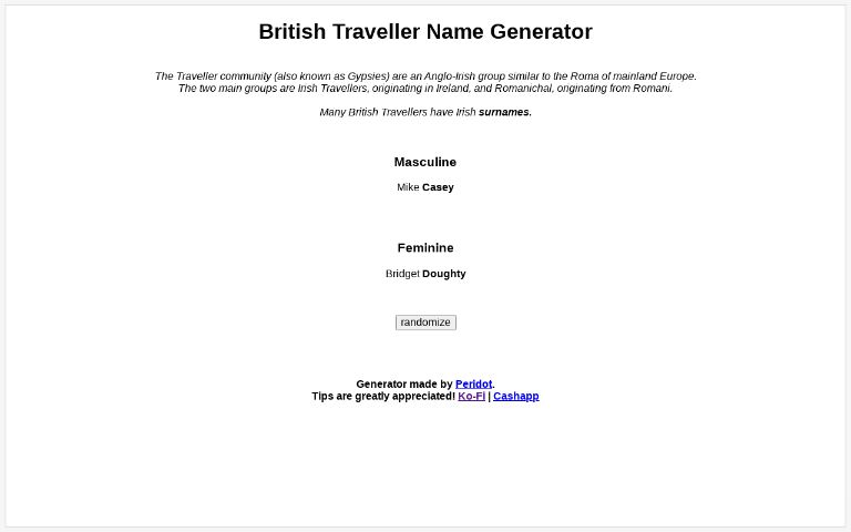 British Traveller Name Generator