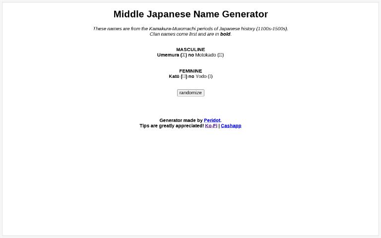 Middle Japanese Name Generator