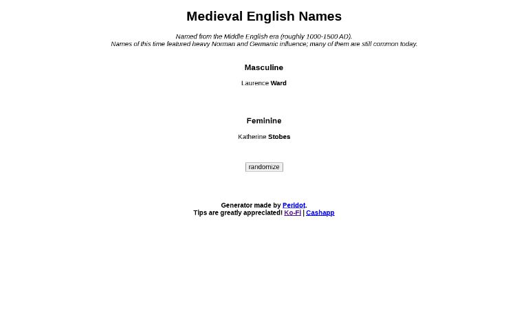 Medieval English Names ― Perchance Generator