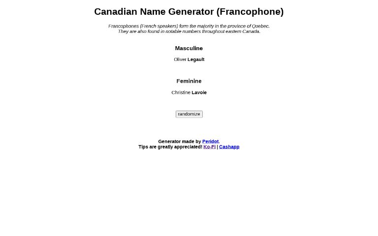 Canadian Name Generator (Francophone)